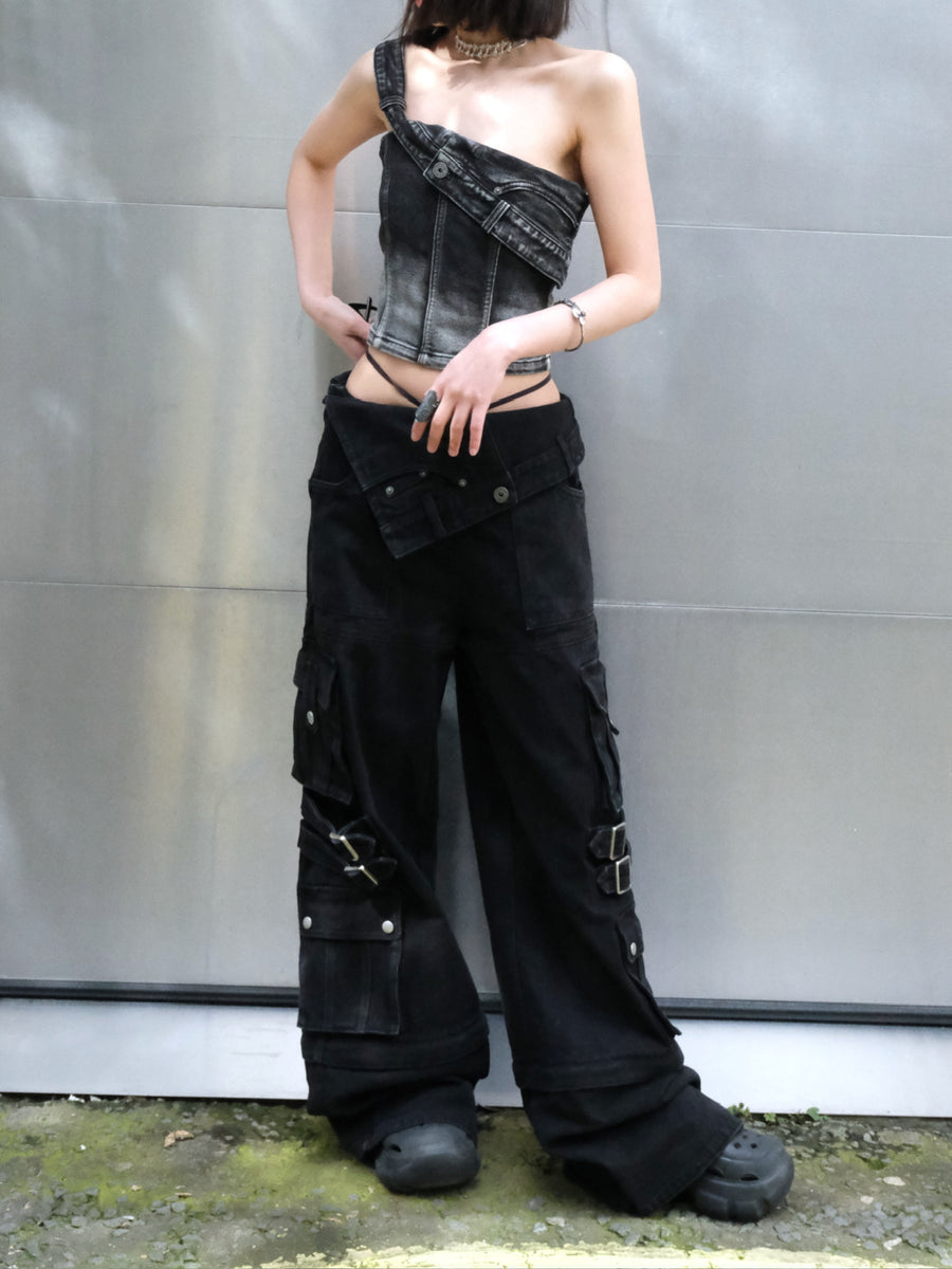 Black washed denim bustier – Atomicfield