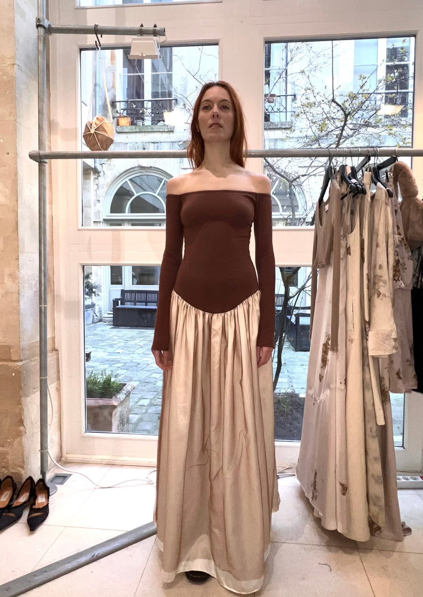 BARE SHOULDER MESH VOLUME MAXI DRESS – Atomicfield